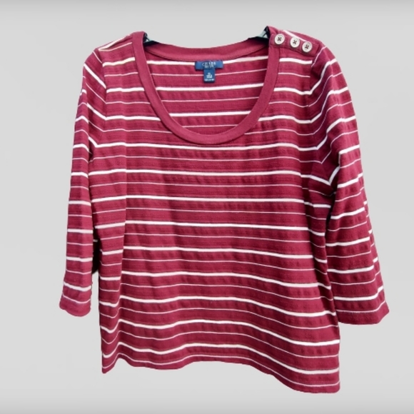 Chaps | Tops | Chaps Womens Burgundy Stripped Top | Poshmark